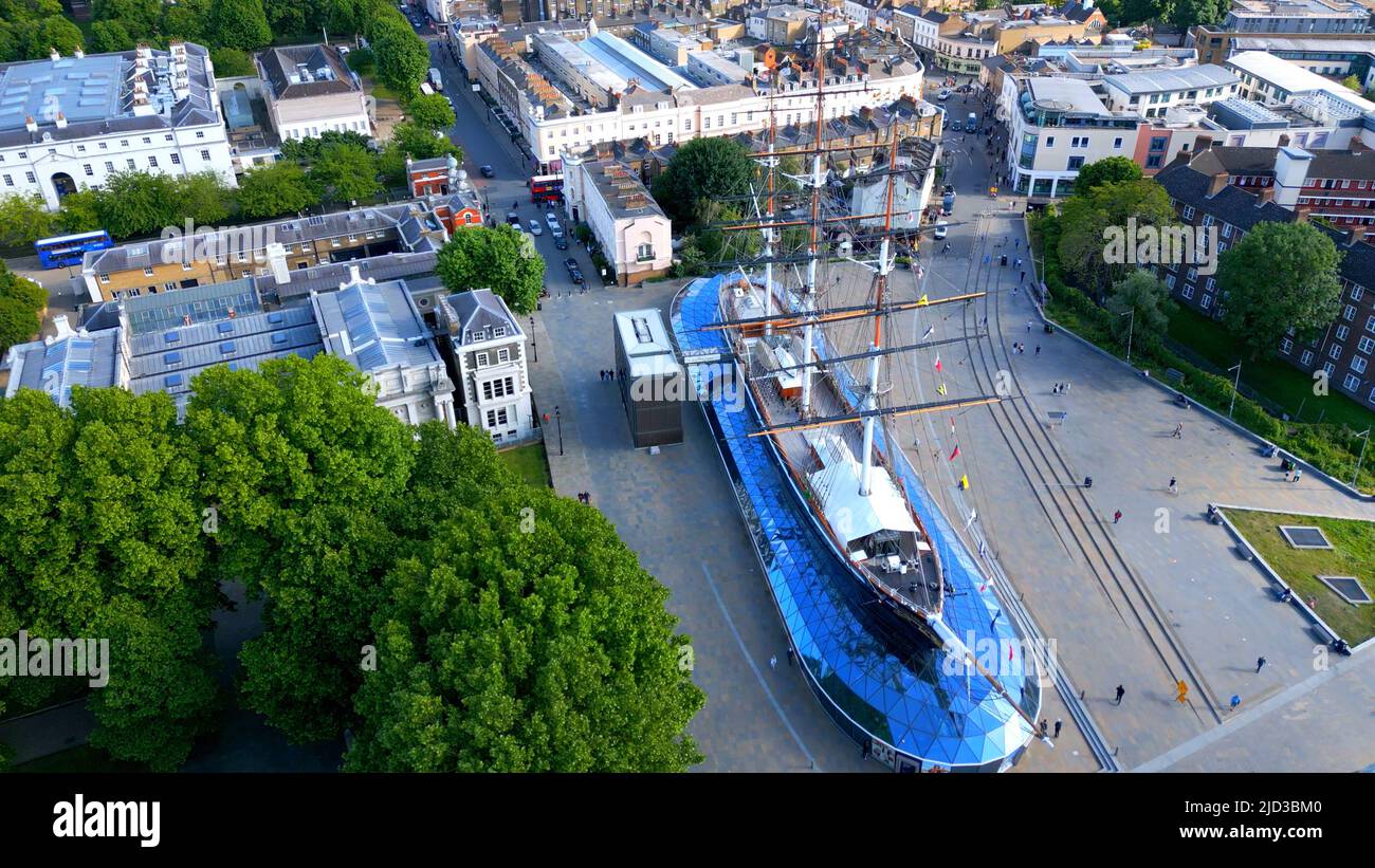 Famous Cutty Sark Sailing ship in London Greenwich - aerial view ...