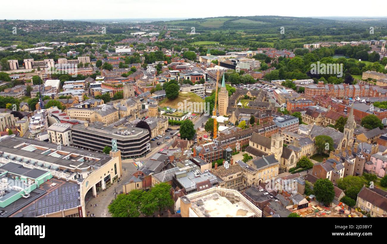 Aerial view over the city of Oxford with Oxford University Stock Photo ...