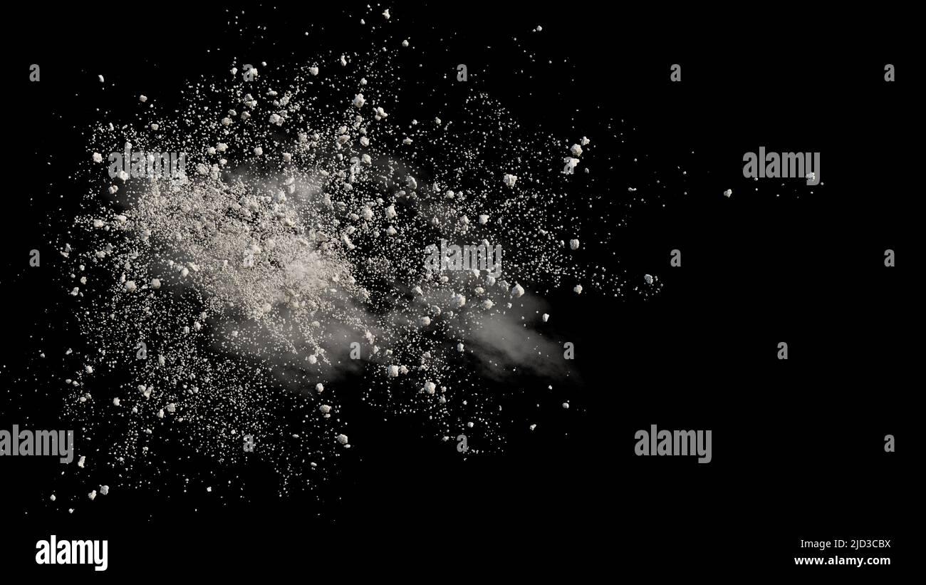 flying debris with dust on black background, 3d render Stock Photo - Alamy