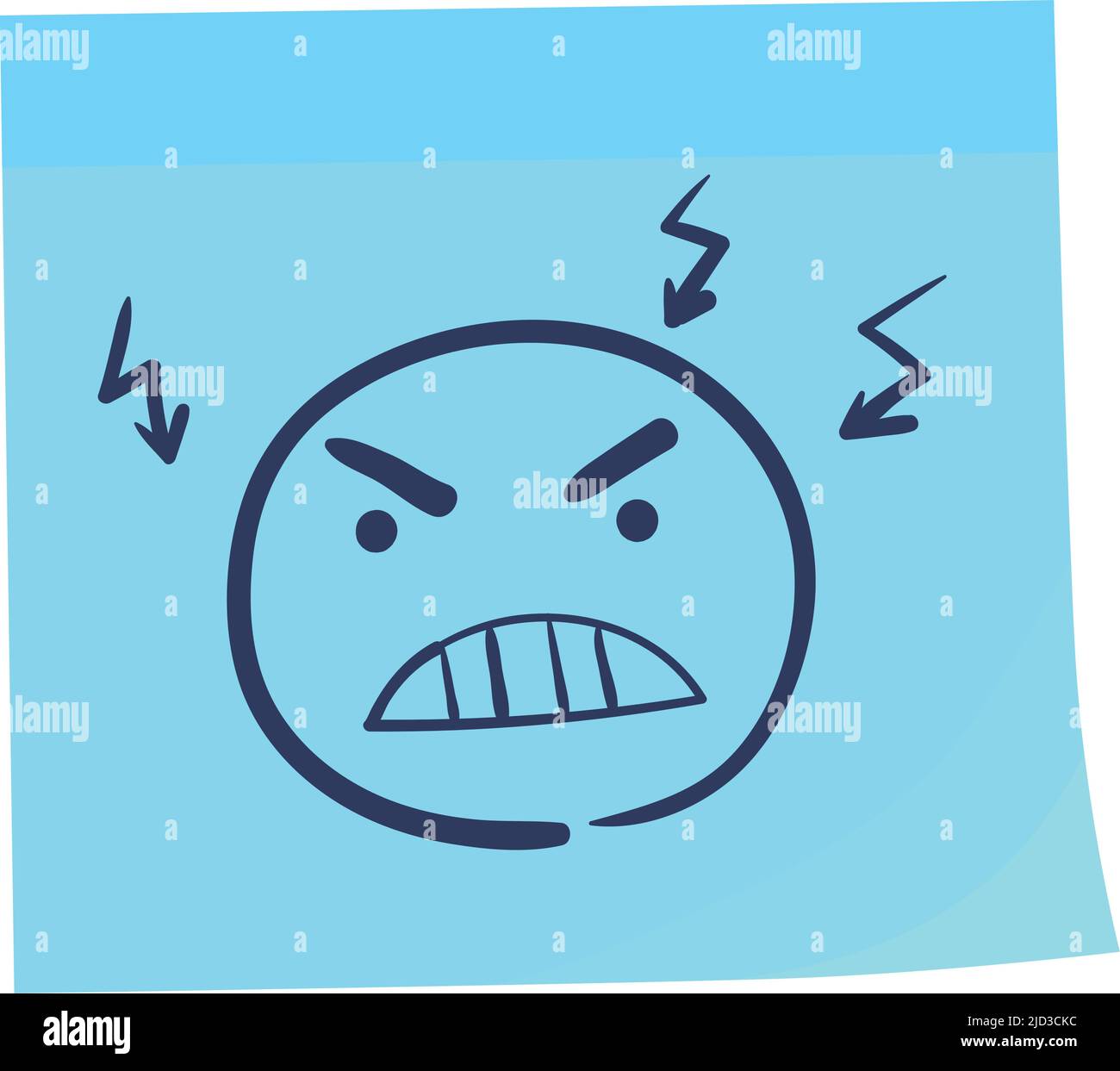 Blue sticky note with angry face drawing. Sticker with doodle isolated ...