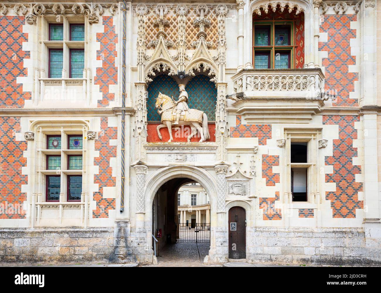 The Royal Château of Blois. Statue of the mounted King Louis XII above ...