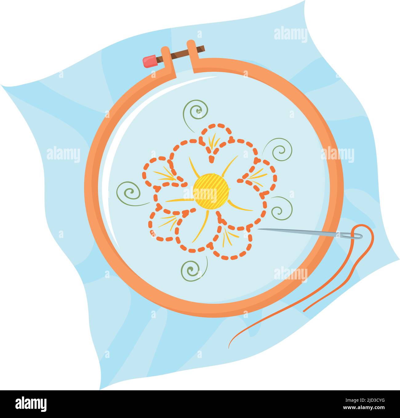 Embroidery cartoon icon. Flower on sewing hoop. Hobby symbol isolated ...