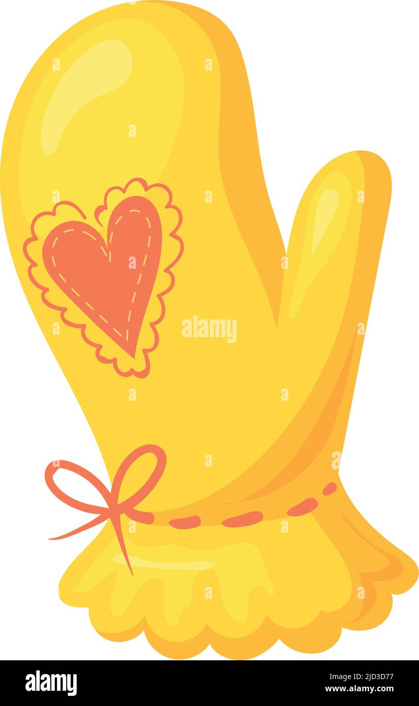 Kid mitten. Cartoon funny yellow winter glove isolated on white ...