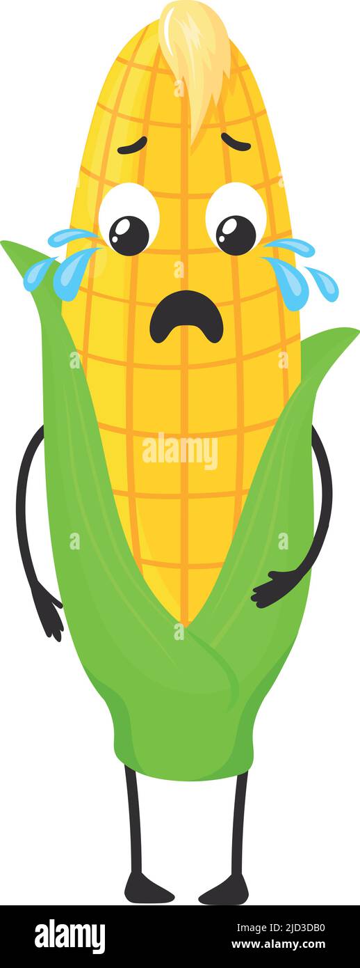 Crying corn character. Cartoon corncob with sad face expresion isolated ...