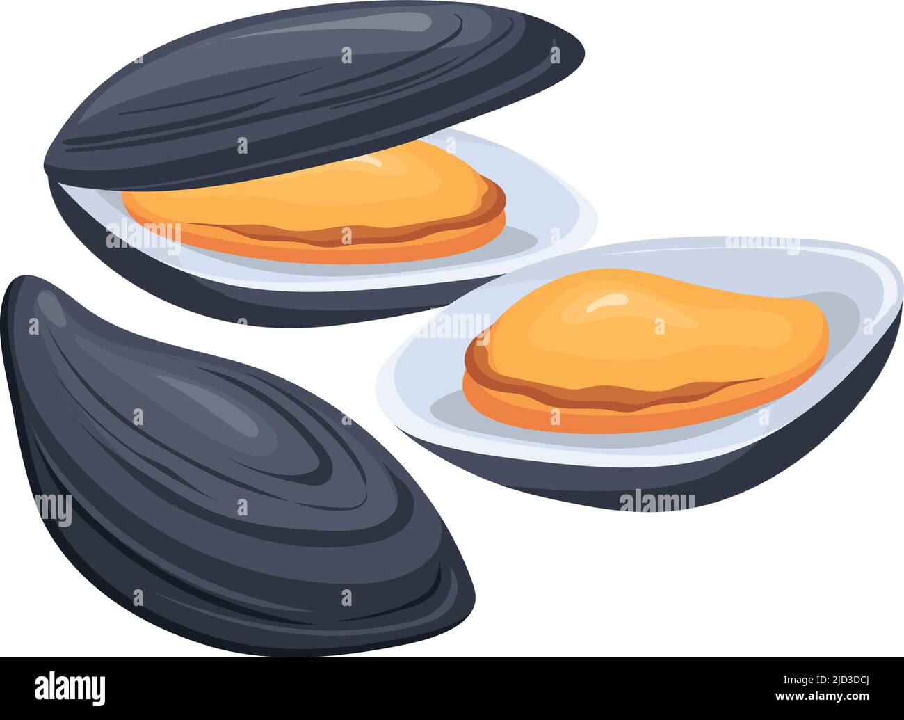 Mussel cartoon icon. Black gourmet shellfish food isolated on white ...