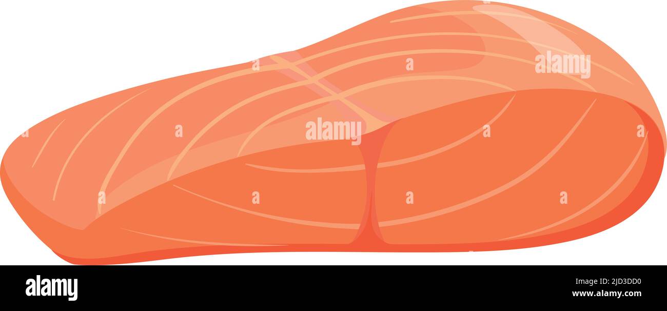 Raw fish piece icon. Cartoon salmon slice isolated on white background ...