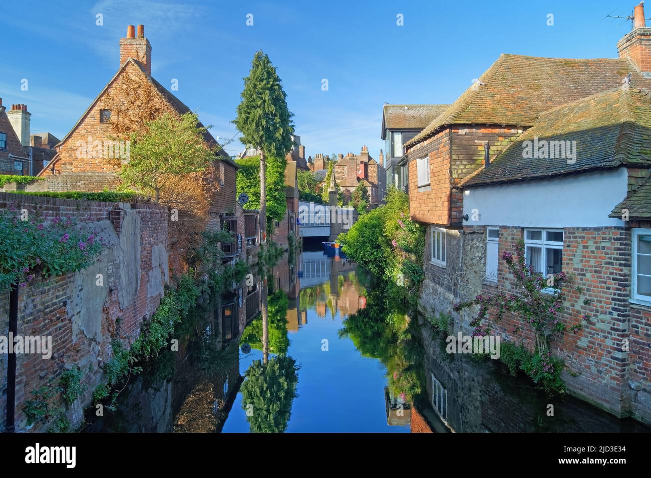 UK, Kent, Canterbury, Great Stour River and Riverside Cottages from ...
