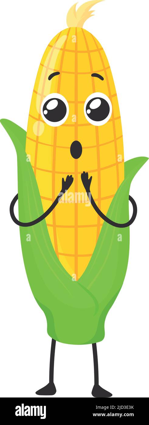 Shocked corn ear. Cartoon character with amazed face isolated on white ...