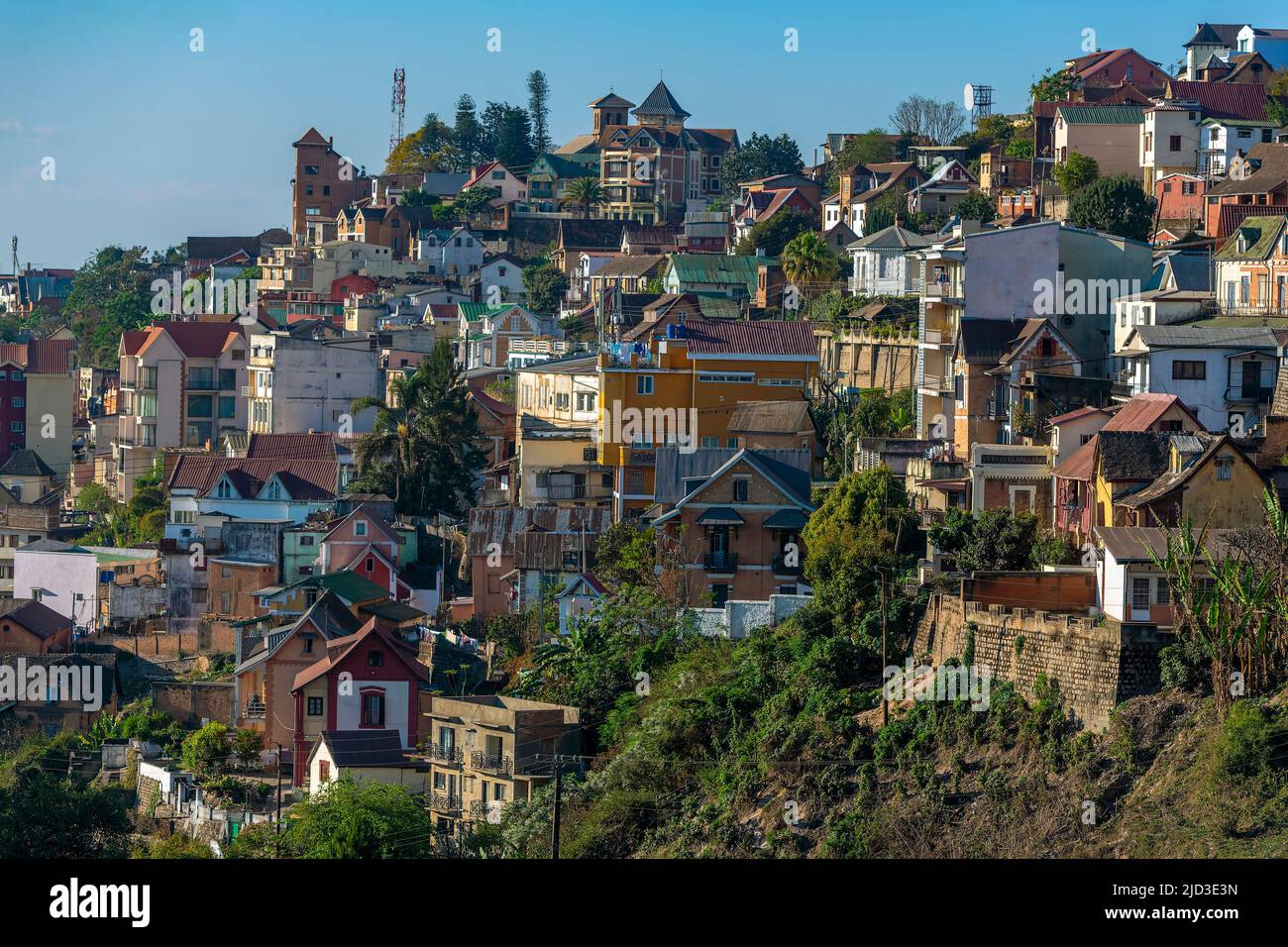 Buildings in Antananarivo (Madagascar) close to street Tsiombikibo ...