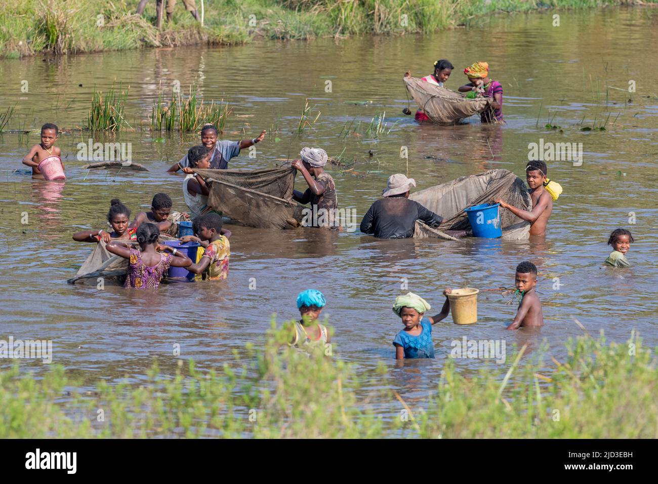 Traditional fishing in a small lake in Soanierana district, (Anosy ...