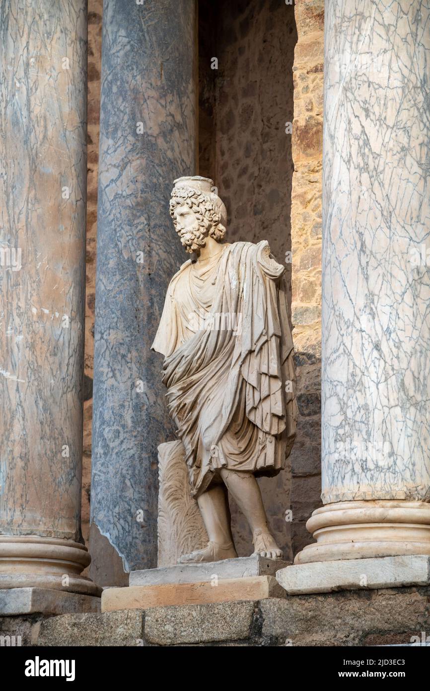 A detailed statue at the Roman Theatre of Merida, Merida, Spain Stock ...