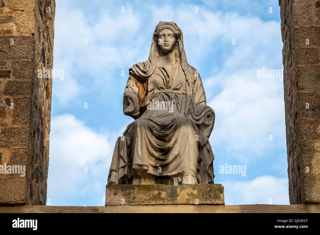 A detailed statue at the Roman Theatre of Merida, Merida, Spain Stock ...