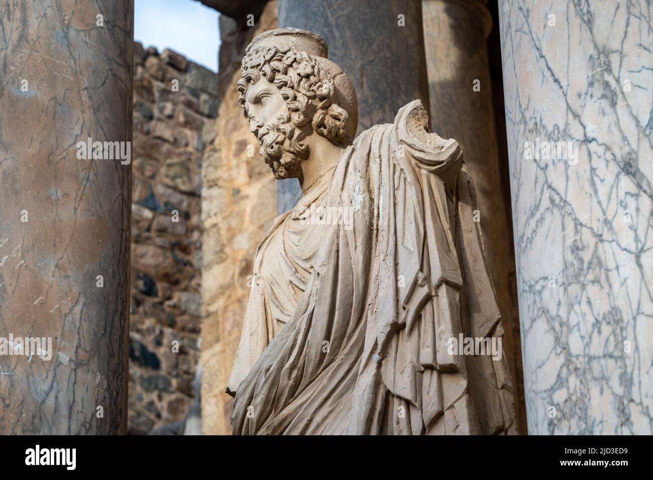 A detailed statue at the Roman Theatre of Merida, Merida, Spain Stock ...