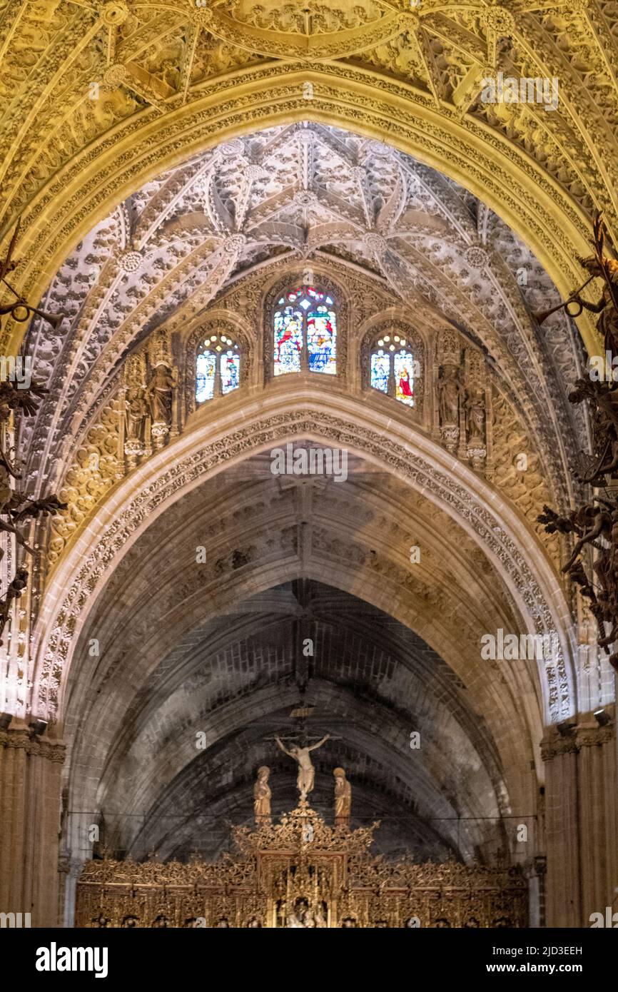 The ornate architecture of the Seville Cathedral interior, Seville ...