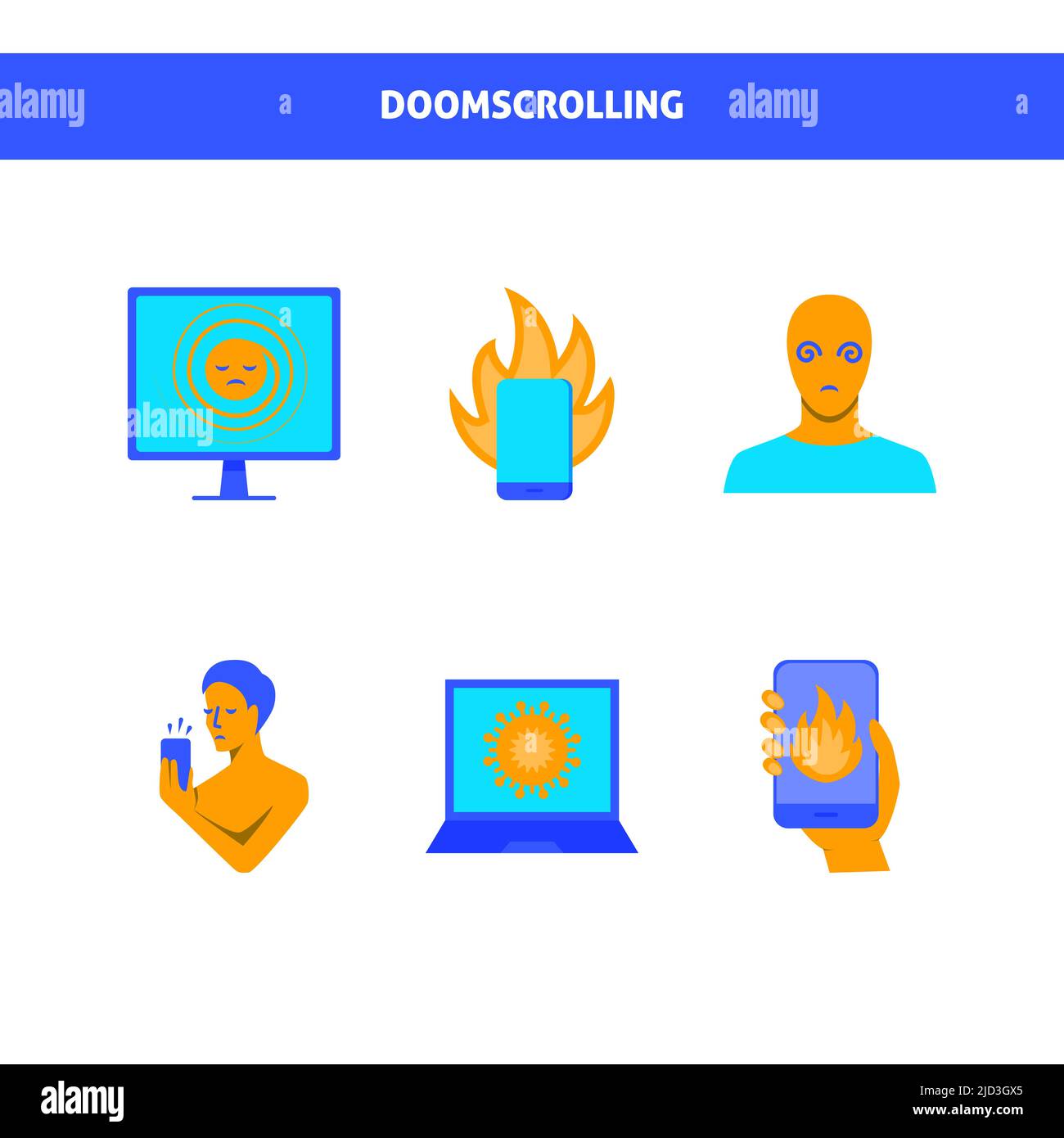 Doom scrolling concept icon set in flat style. Bad news reading addiction. Vector illustration ...