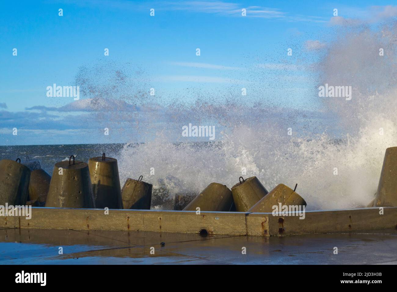 Concrete breakwater at the coast of Baltic sea, protection for the ...