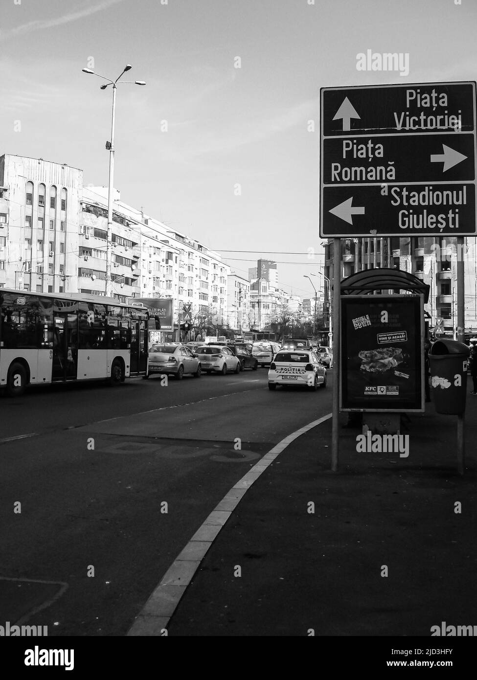 Car traffic, pollution, traffic jam city downtown Bucharest, Romania ...