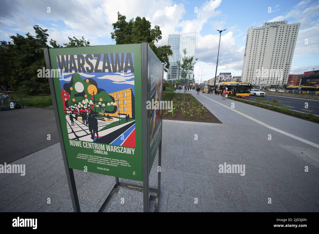 A graphic design poster illustration is seen in the city center ...