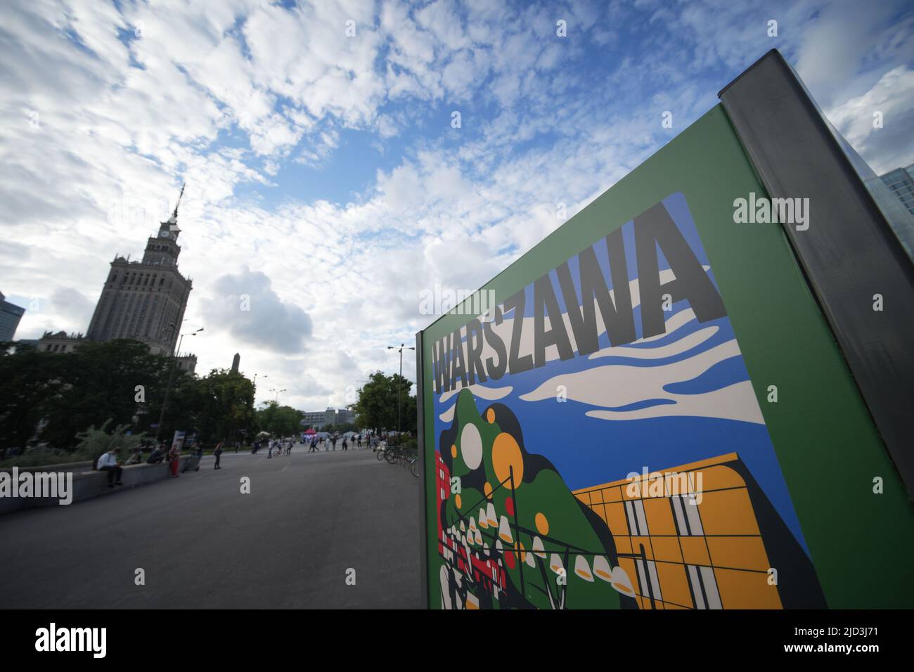 A graphic design poster illustration is seen in the city center ...