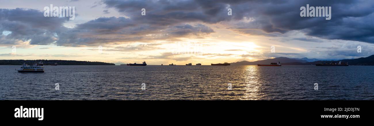 Big Container Ship parked in Burrard Inlet on the West Coast of Pacific ...