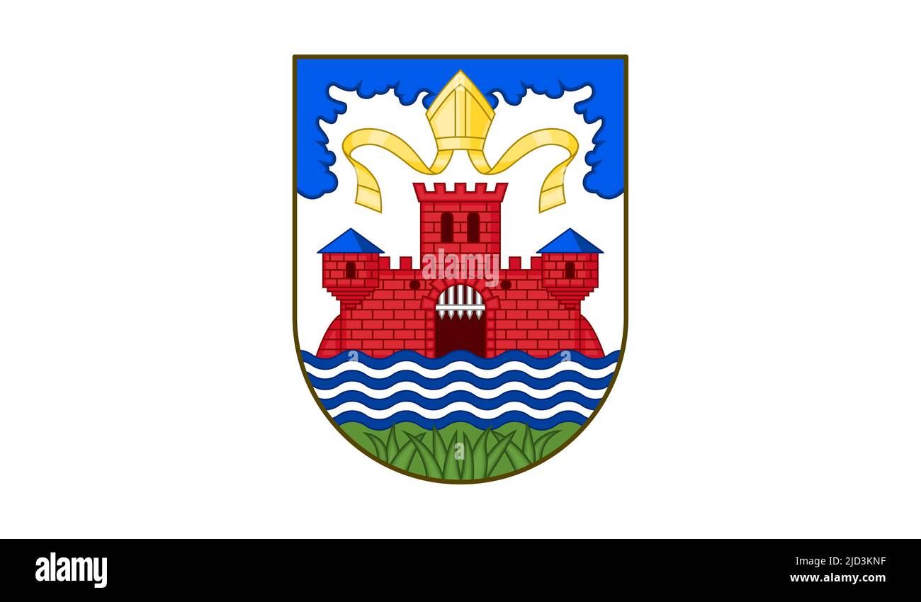 Top view of flag Silkeborg, Denmark. Danish travel and patriot concept. no flagpole. Plane ...