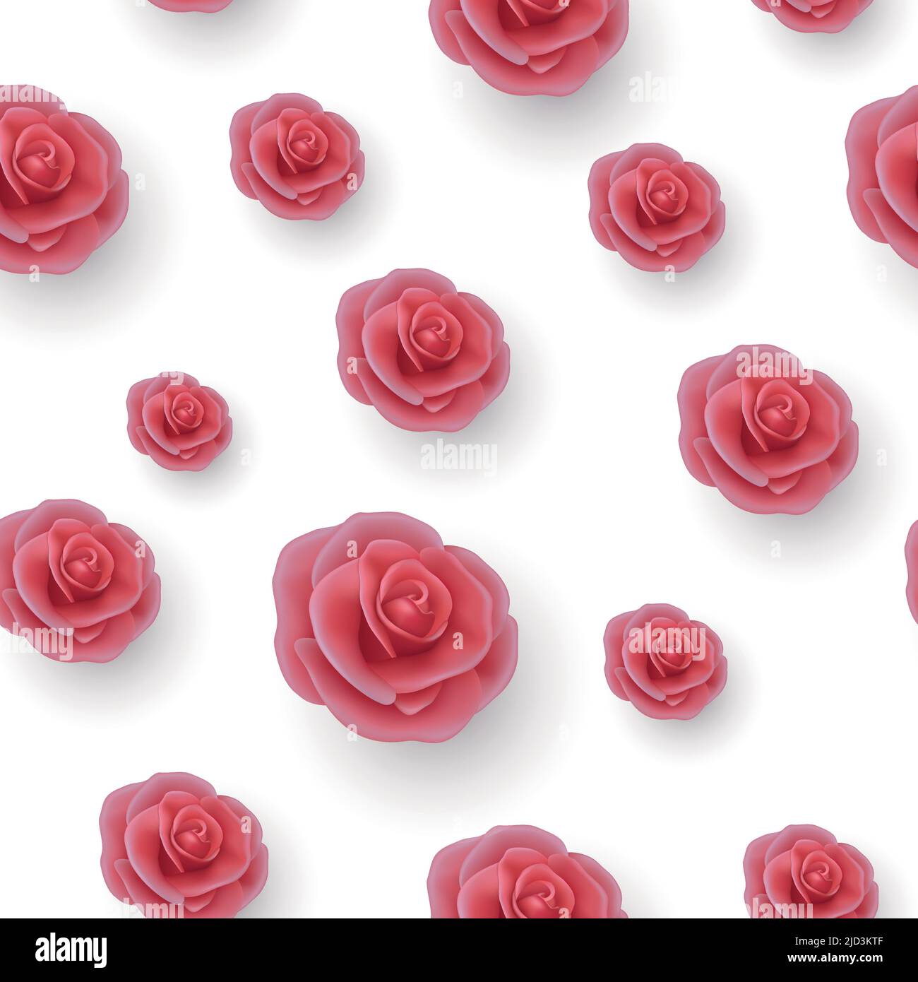 Vector Flower Seamless Pattern, Pink Realistic 3d Roses on White ...