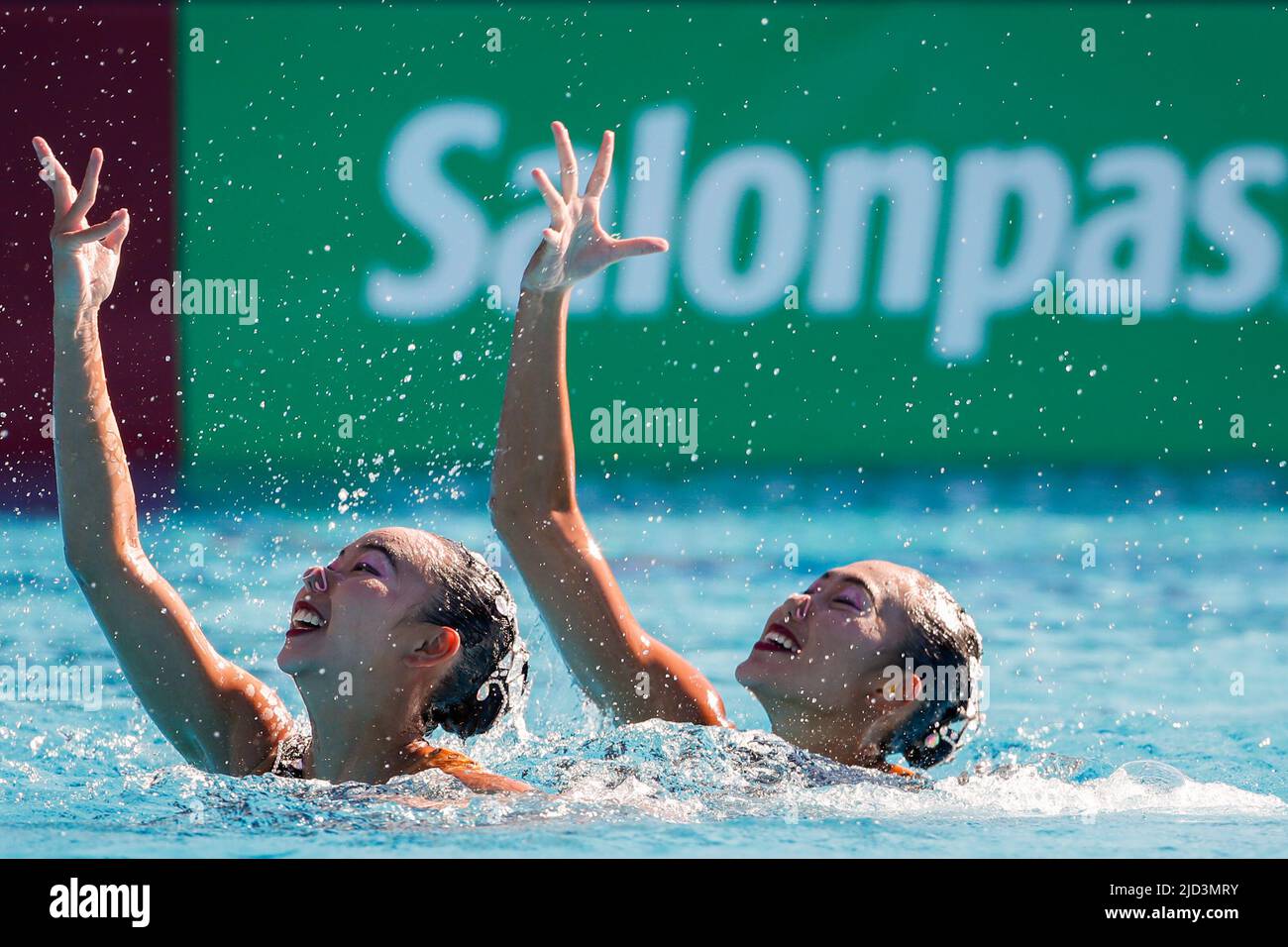 BUDAPEST, HUNGARY - JUNE 17: Debbie Soh of Singapore and Miya Yong of ...
