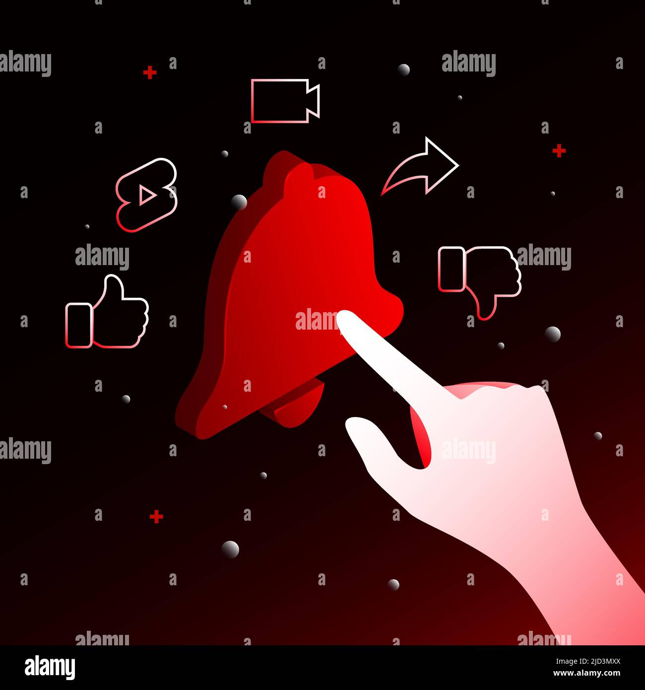Hand Pointing to Red Notification Bell Icon. Video Social Media ...