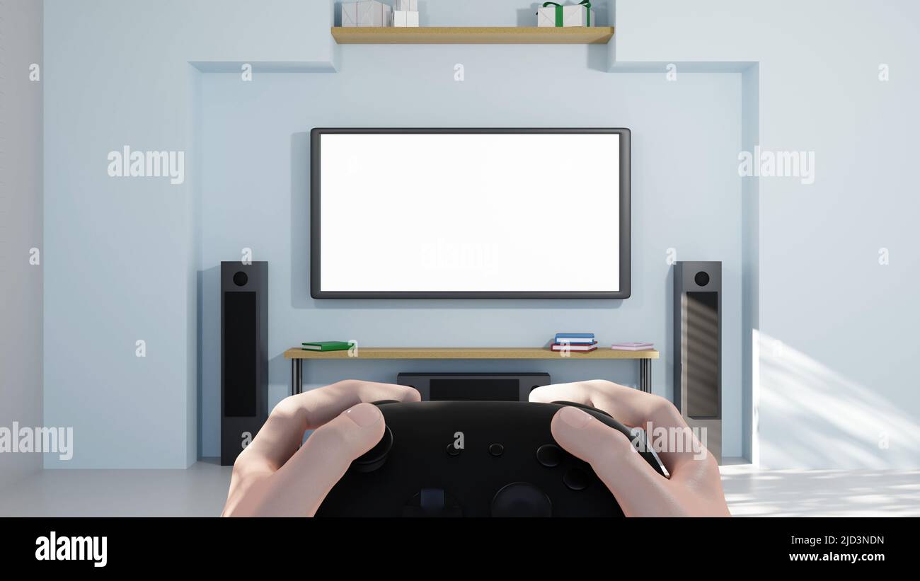 Hand hold joystick gamepad controller with blank screen television in ...