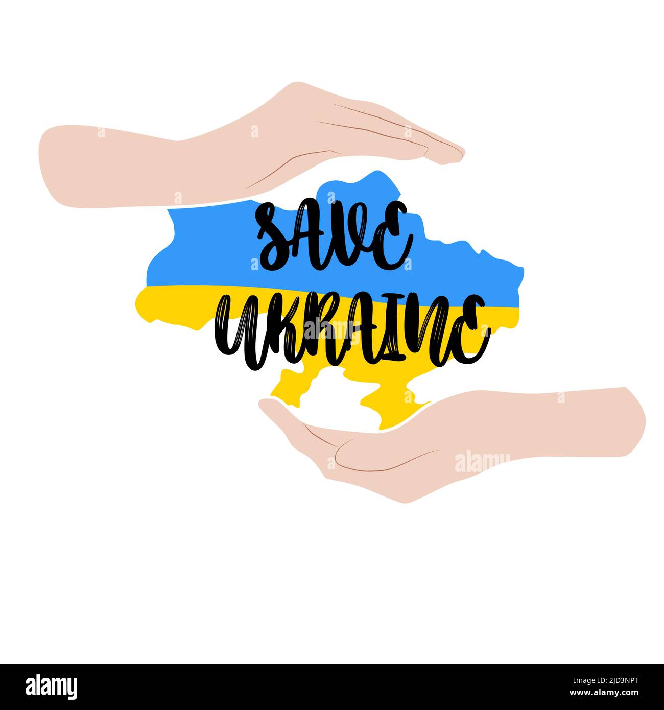 SAVE Ukraine lettering phrase with Ukrainian map. Handdrawn hands hug ...