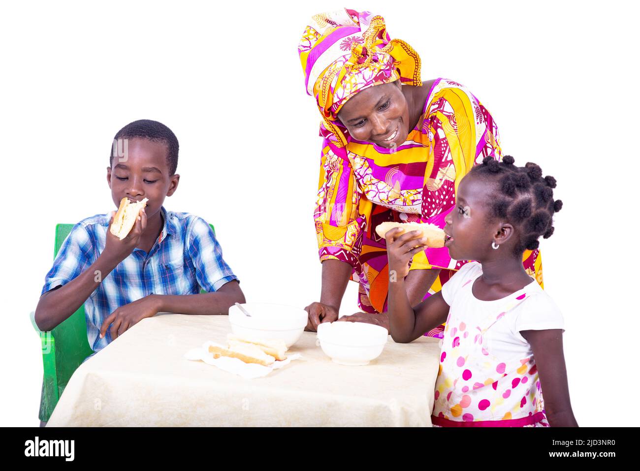 beautiful adult mother watching her cute little children having ...