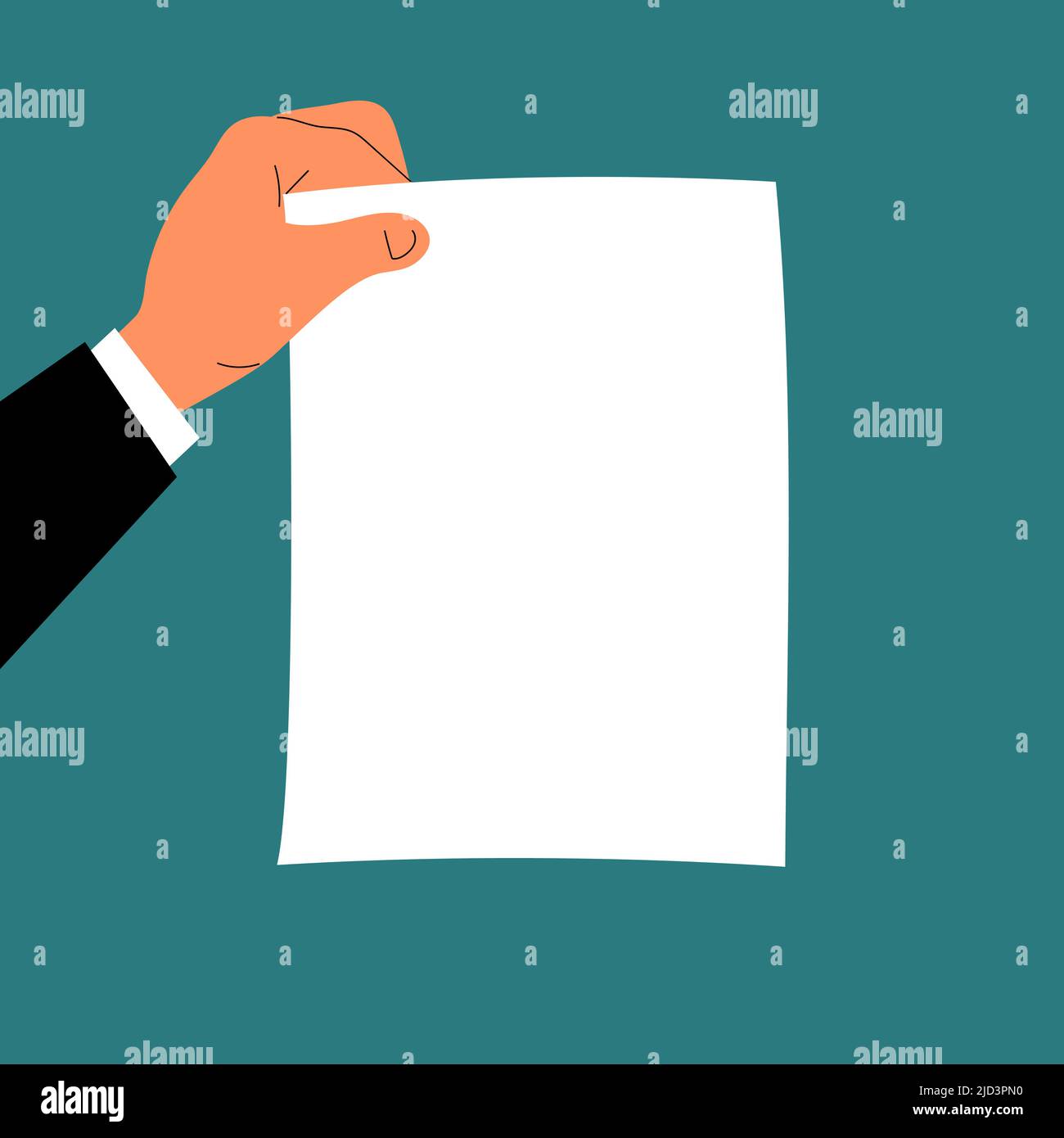 The hand holds a paper business contract document. Employment agreement ...