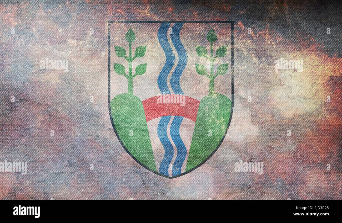 Top view of retro flag Vejle Kommune, Denmark with grunge texture ...