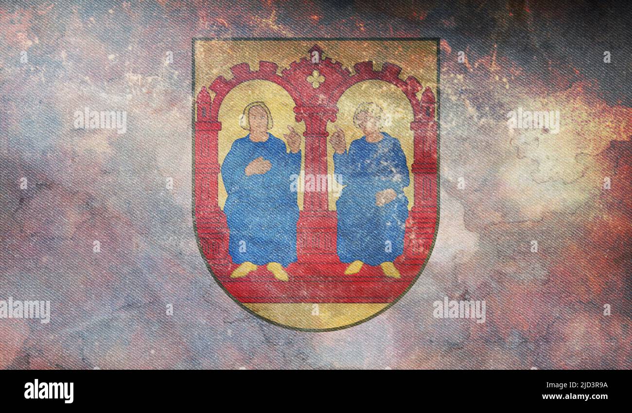 Top view of retro flag Viborg, Denmark with grunge texture. Danish ...