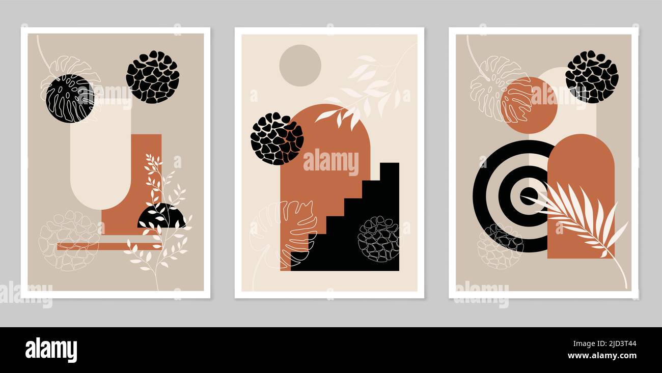 A set of Abstract hand-painted Illustrations for wall decoration. Boho ...