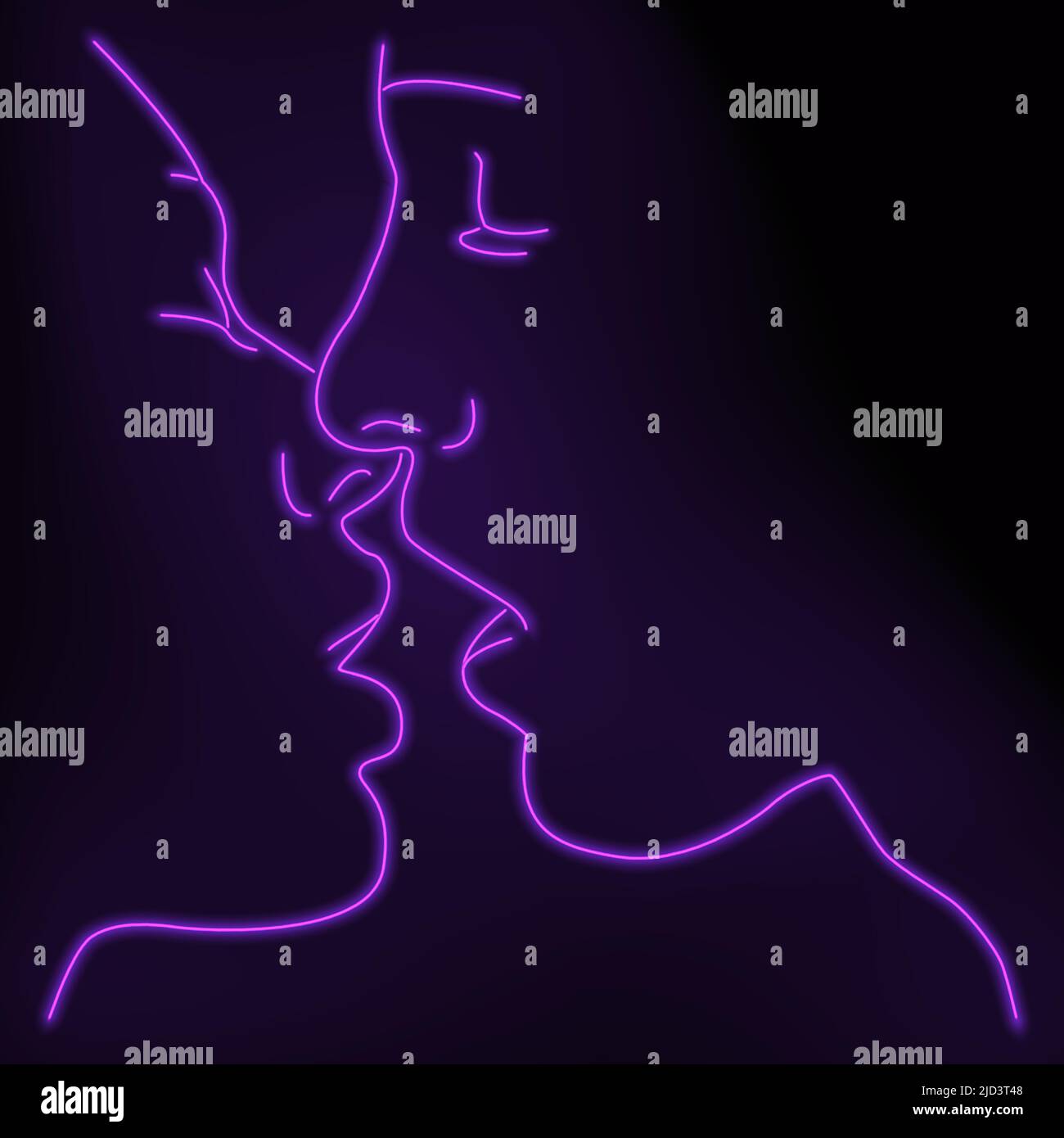 Neon silhouette of a girl. Vector illustration. Portrait in one line ...