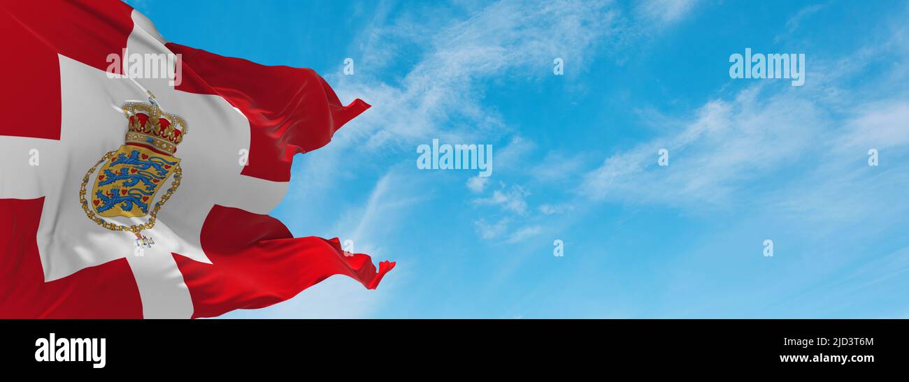 official flag of Standard Crown Prince , Denmark at cloudy sky ...