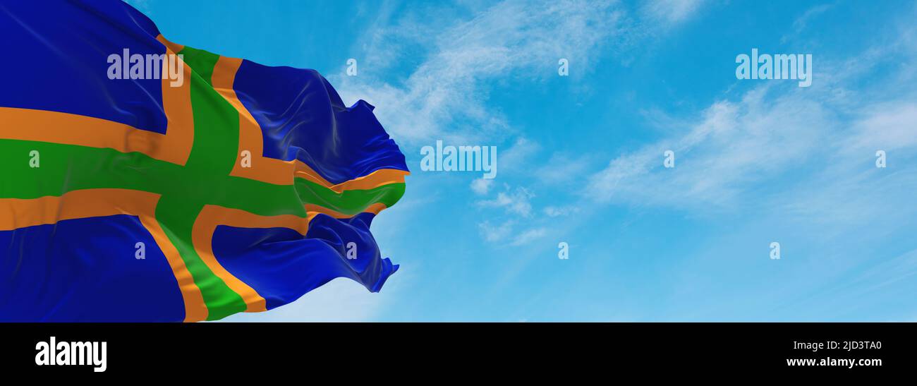 official flag of Unofficial Vendsyssel , Denmark at cloudy sky ...