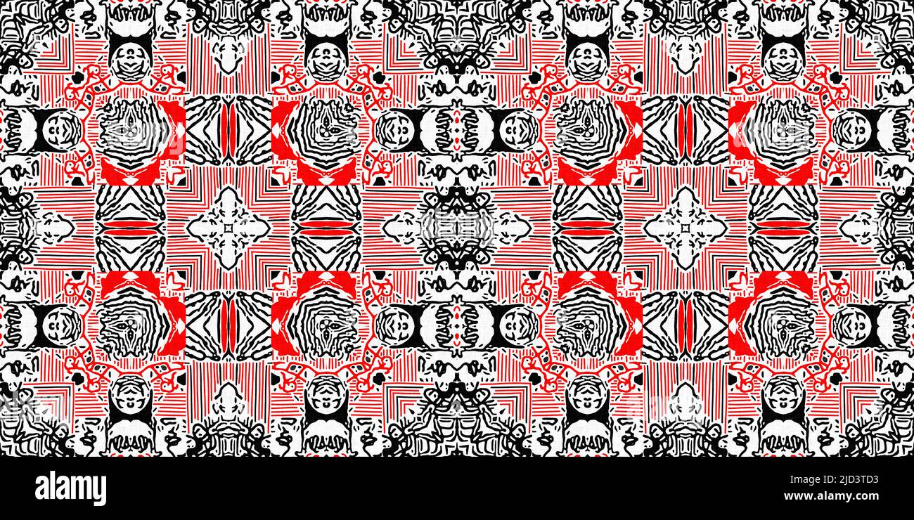 Red black seamless arabesque bandana border pattern. Modern masculine ...