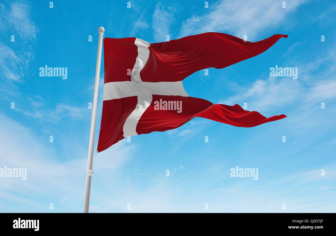 official flag of Naval Rank Admiral , Denmark at cloudy sky background ...