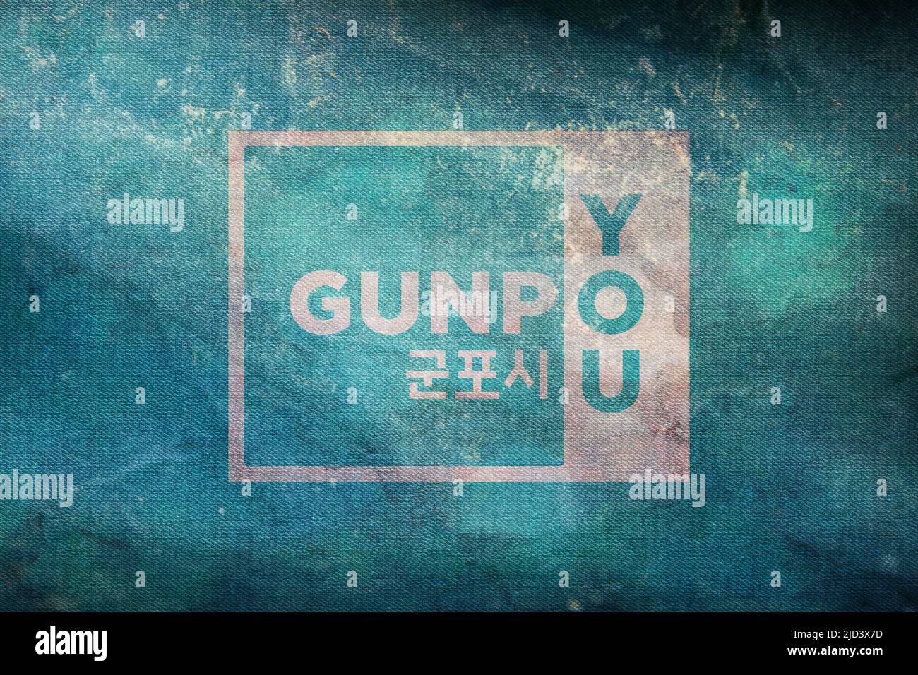 Top view of retro flag Gunpo city, South Korea with grunge texture ...