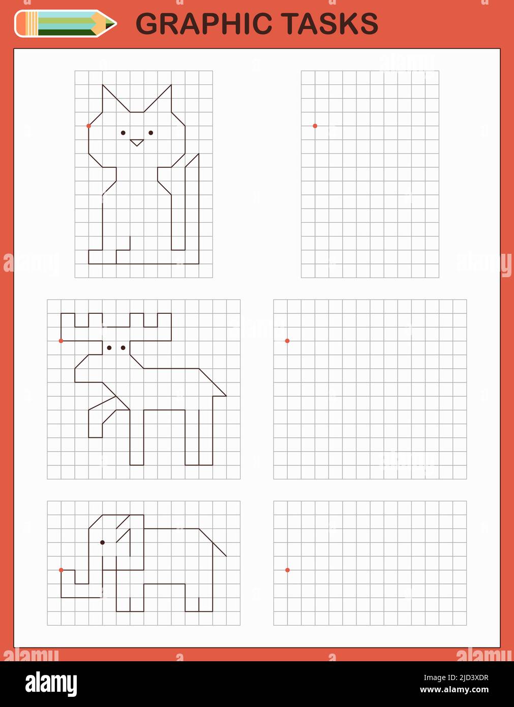 Graphic tasks by cells. Educational games for kids Stock Vector Image ...