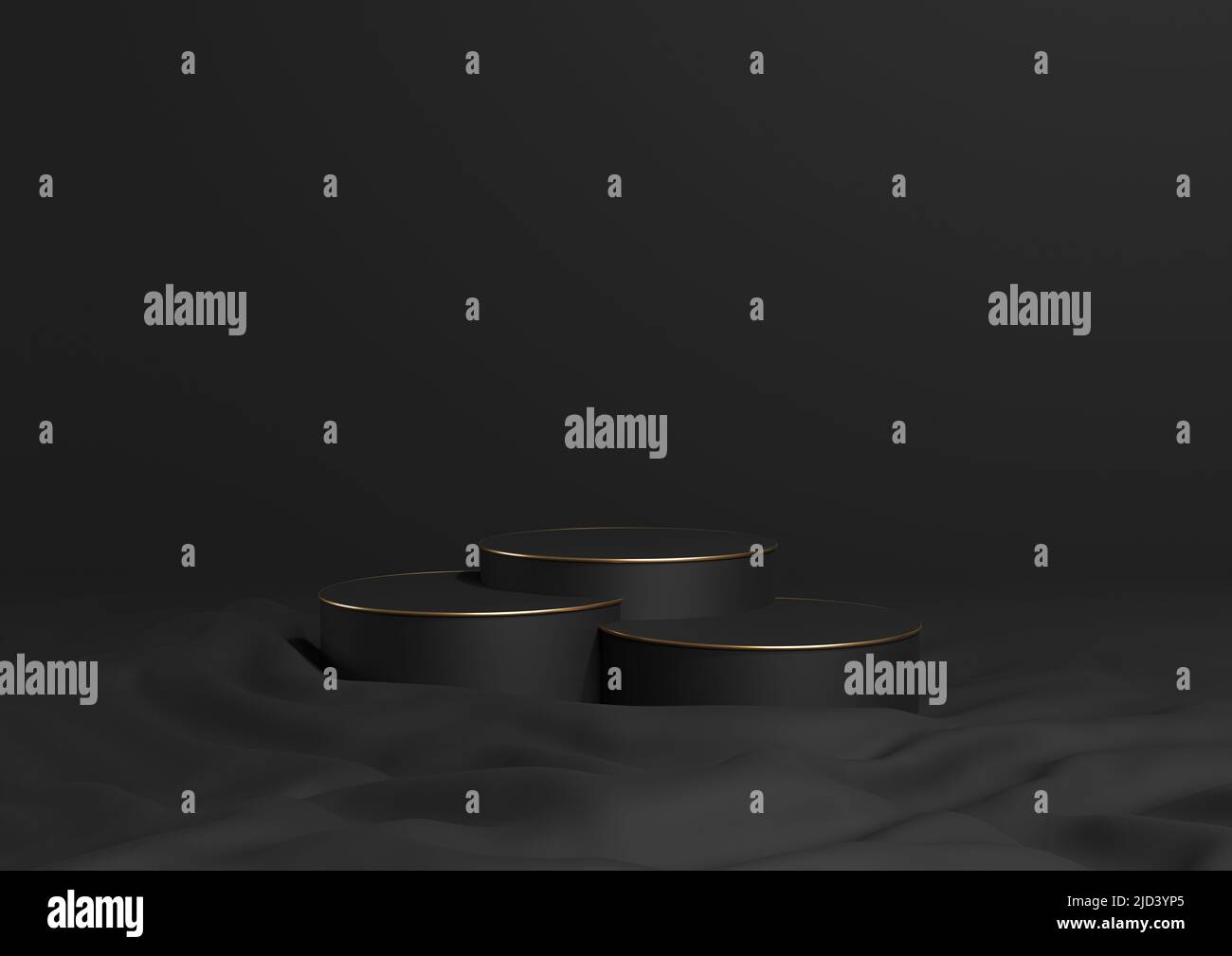 Black, dark gray, black and white 3D rendering minimal product display three luxury cylinder ...