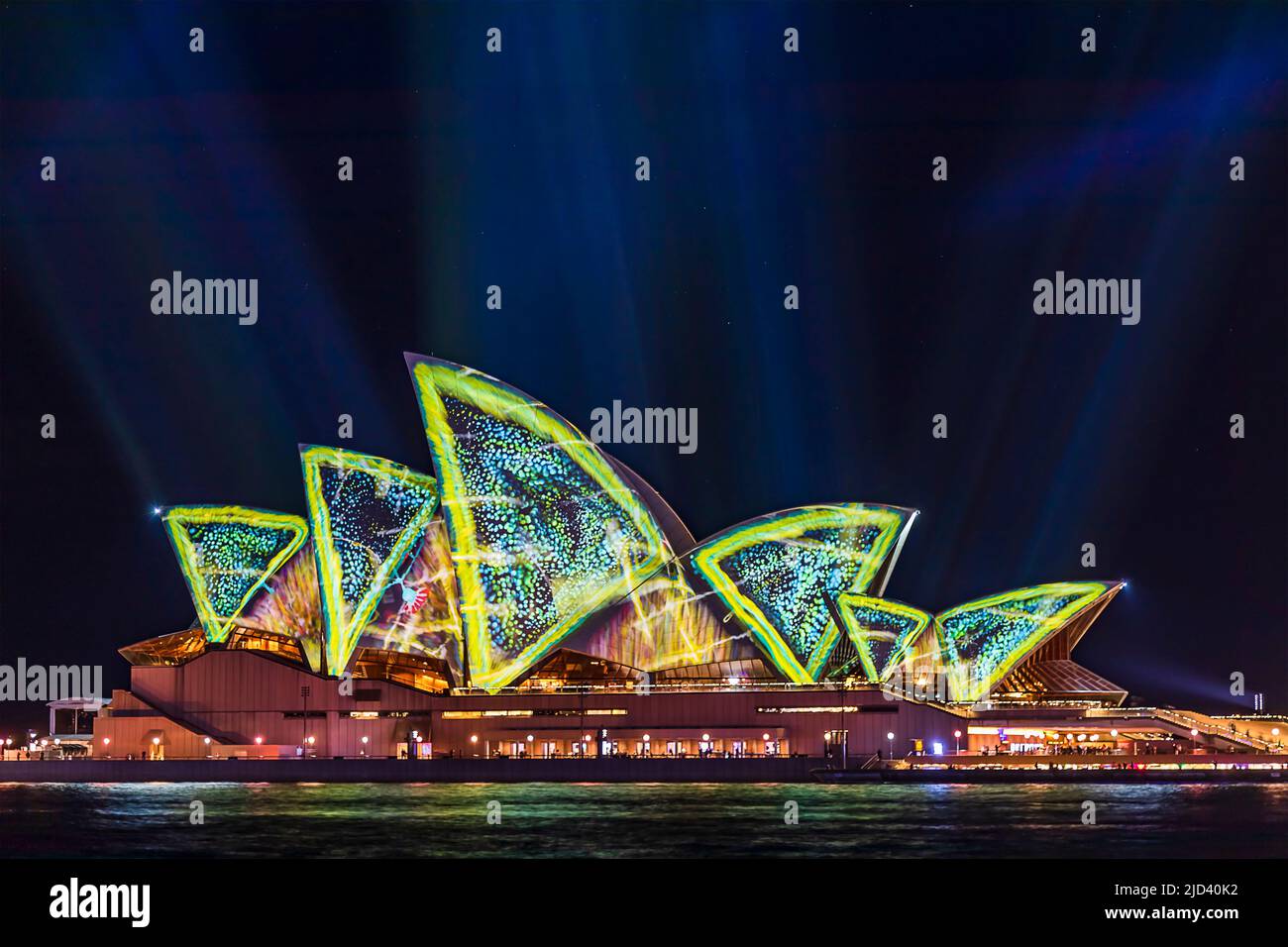 Sydney, Australia - 1 June 2022: Sydney Opera house and blue laser ...