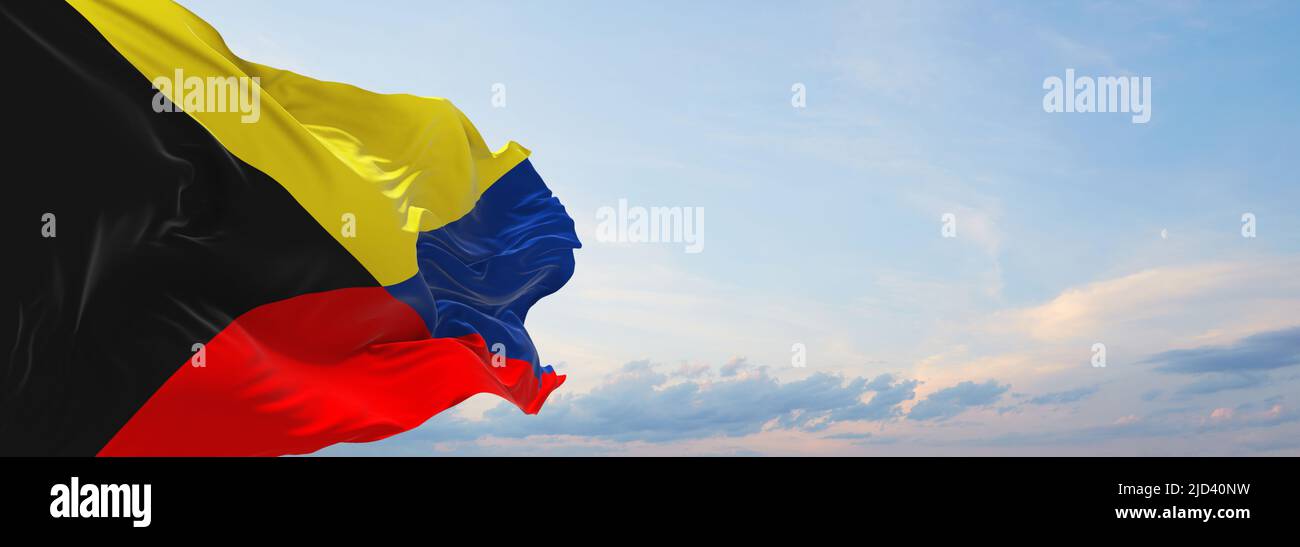 official flag of Zulu , Japan at cloudy sky background on sunset ...