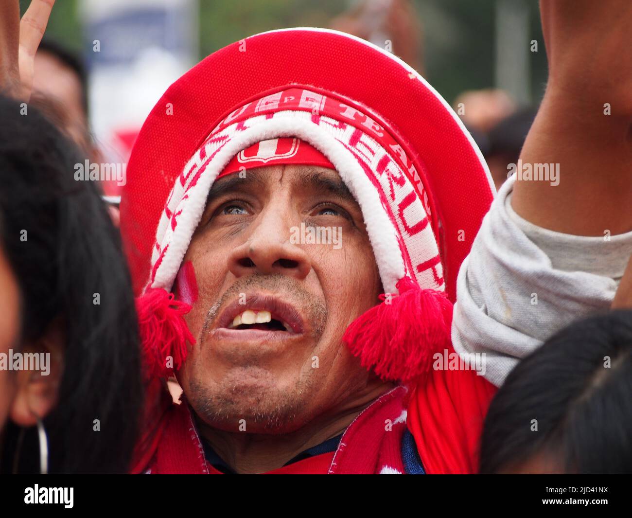 Peruvian fan cheers for his team on the Lima streets during the 2019 ...