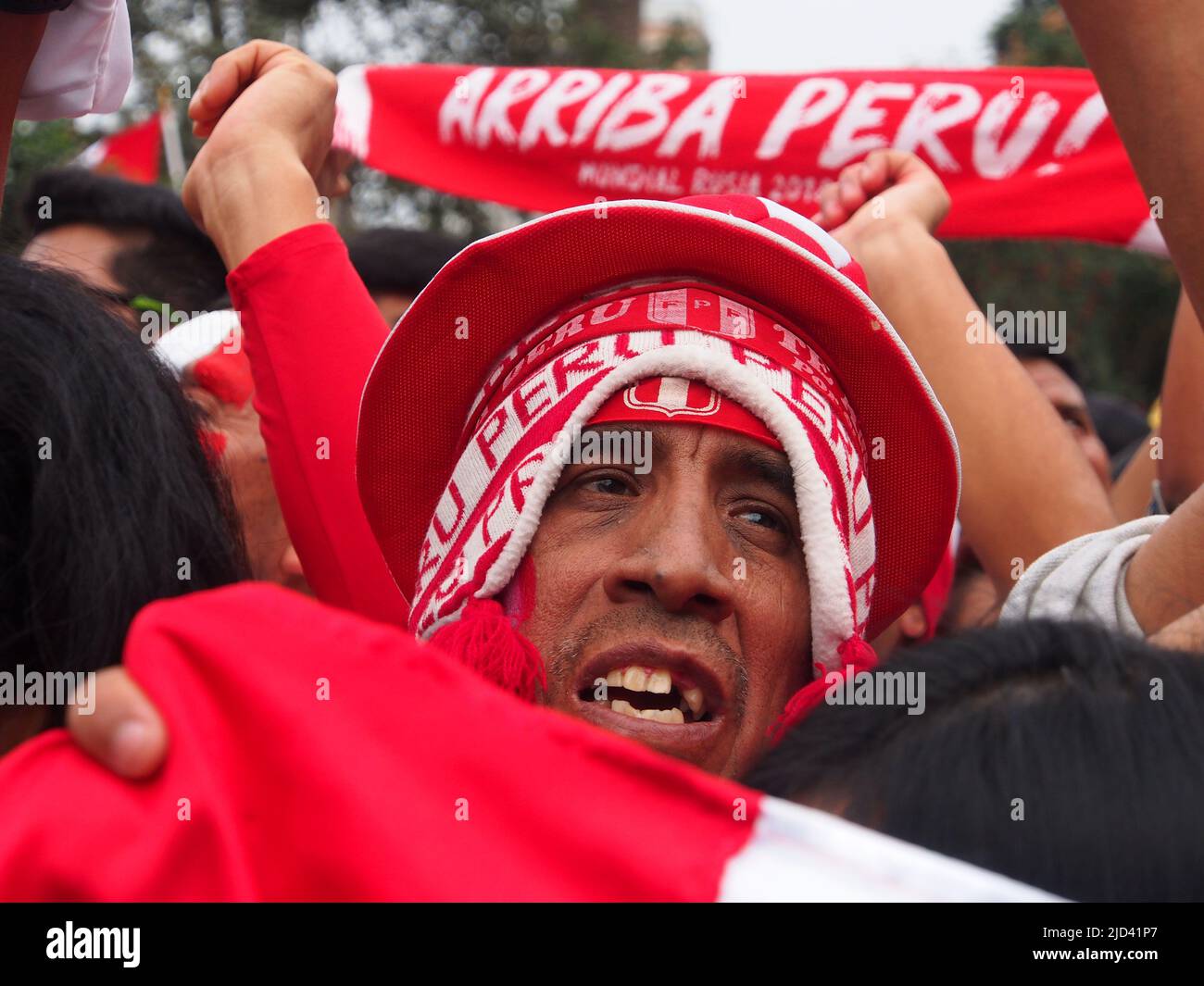 Peruvian fan cheers for his team on the Lima streets during the 2019 ...