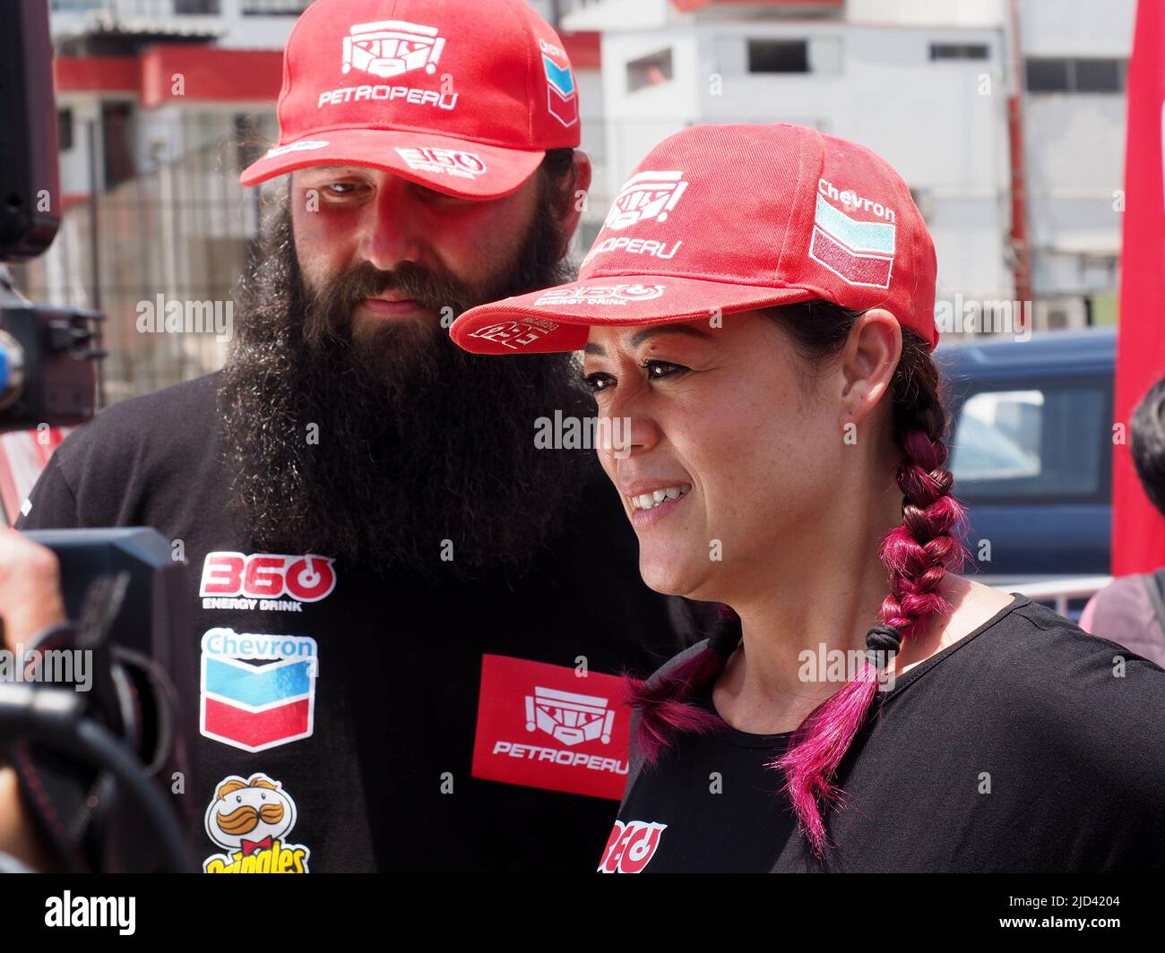 Alonso Carrillo (L) and Fernanda Kanno (R), Peruvian competitors, in ...