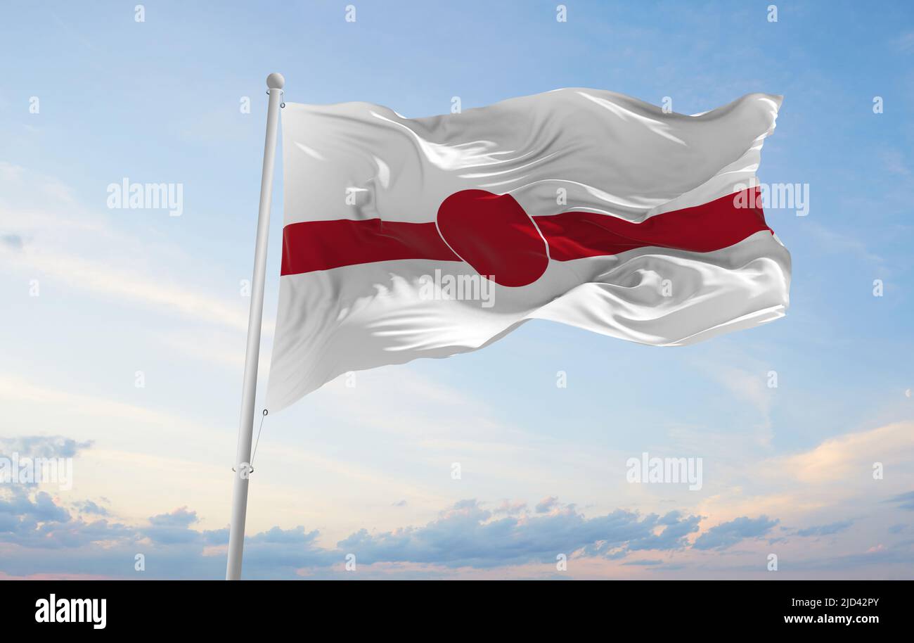 official flag of postal, 1872 1887 , Japan at cloudy sky background on ...