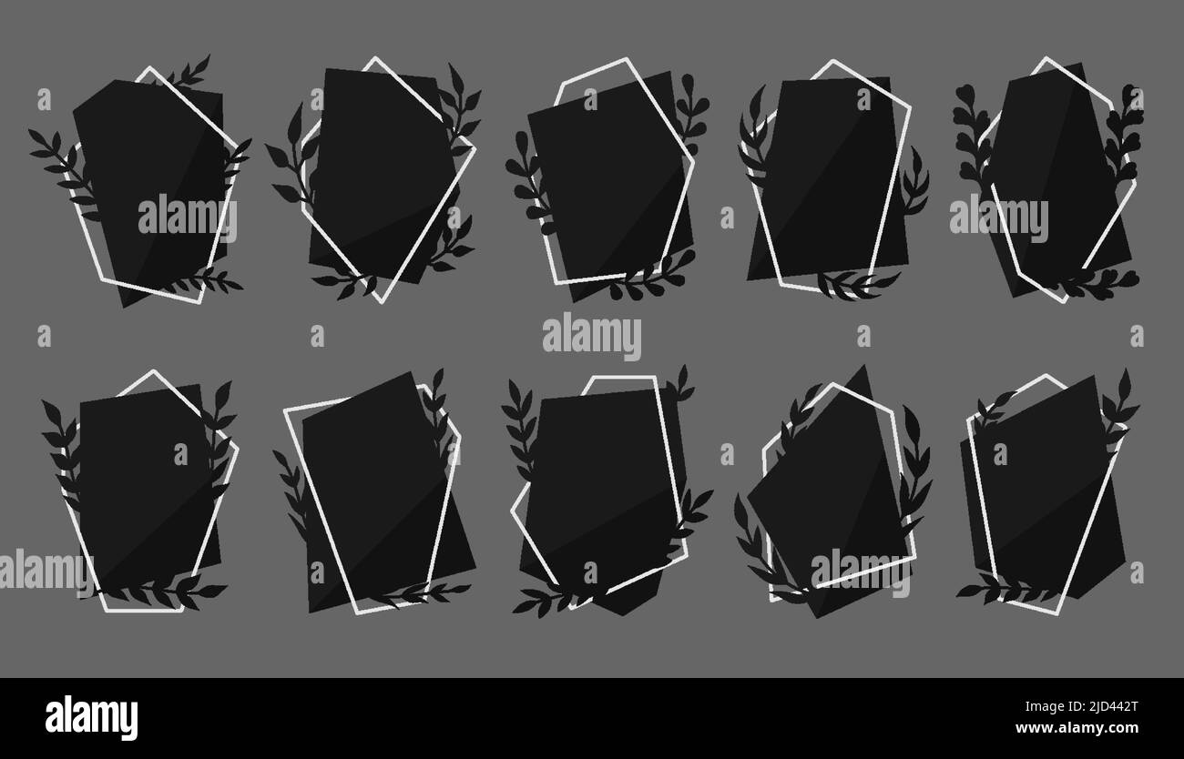 Botanical polygonal frame leafy vintage gothic flat set. Dark exquisite ...